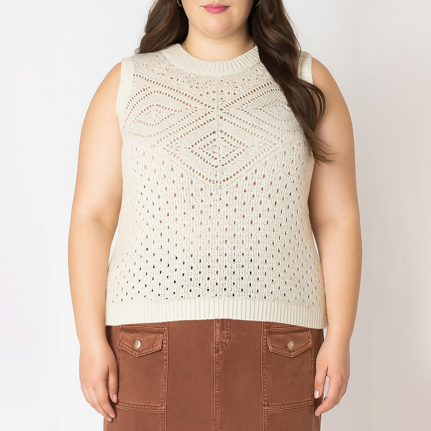Click here for Devoted Patterned Pointelle Sleeveless Sweater 2x prices