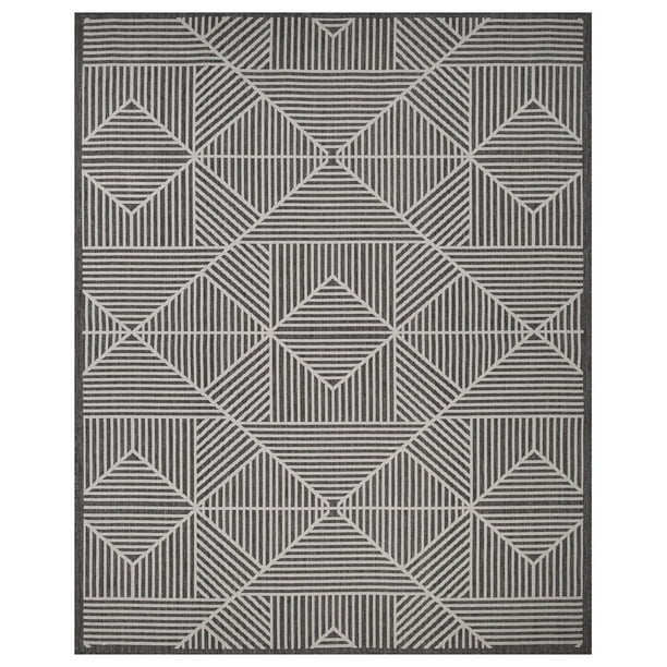 7'6"x 9'6" Elora Grid Lines, Grey Indoor Outdoor Rug, Grey patio rug ...