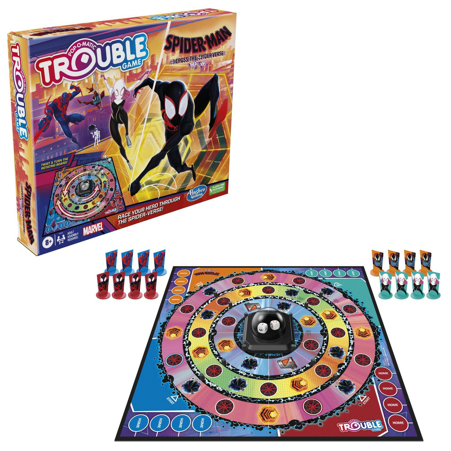 Trouble Spider Man Across the Spider Verse Part One Edition Game for Marvel Fans Ages 8 Game for 2 4 Players With Rotating Gameboard Walmart