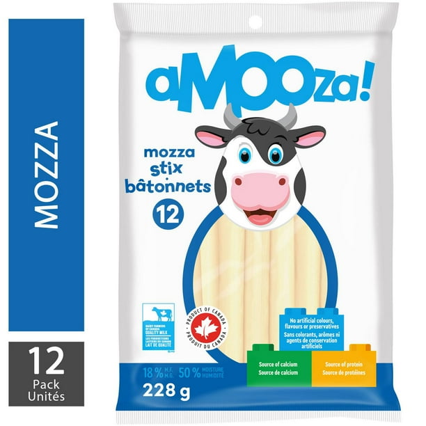 aMOOza! Pizza Mozzarella Cheese String 18 % M.F., 12 units, 228 g ...
