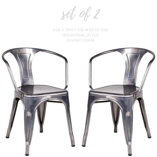 Tolix arm chair in gun metal, metal industrial dining chair set of 2 ...