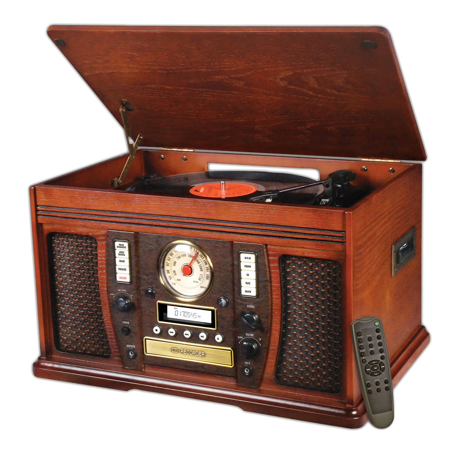 Innovative Technology 7-in-1 Aviator Turntable Bluetooth Wooden Music ...