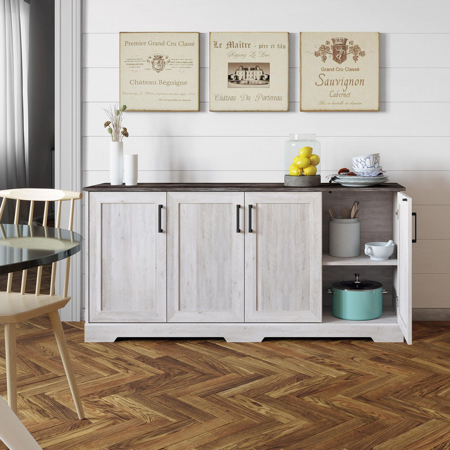 Prepac Rustic Ridge Washed White 4 Door Accent Storage Cabinet