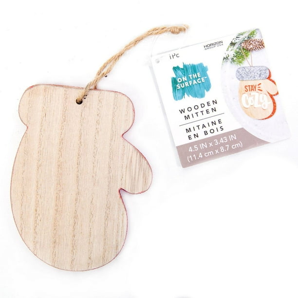 On the Surface Wooden Mitten with Red Glitter Edges, Ornament or Gift ...