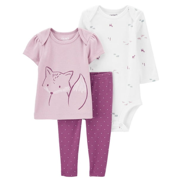 Carter's Child of Mine Newborn Girls' 3-piece Set - Purple Fox - Walmart.ca