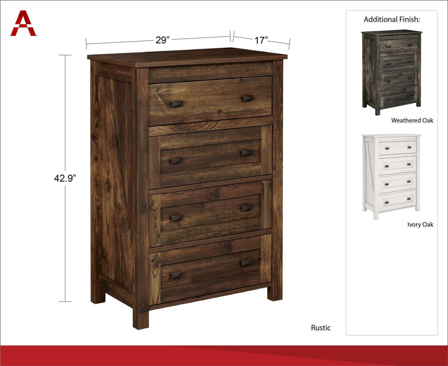 Farmington 4 Drawer Dresser Weathered Oak Walmart