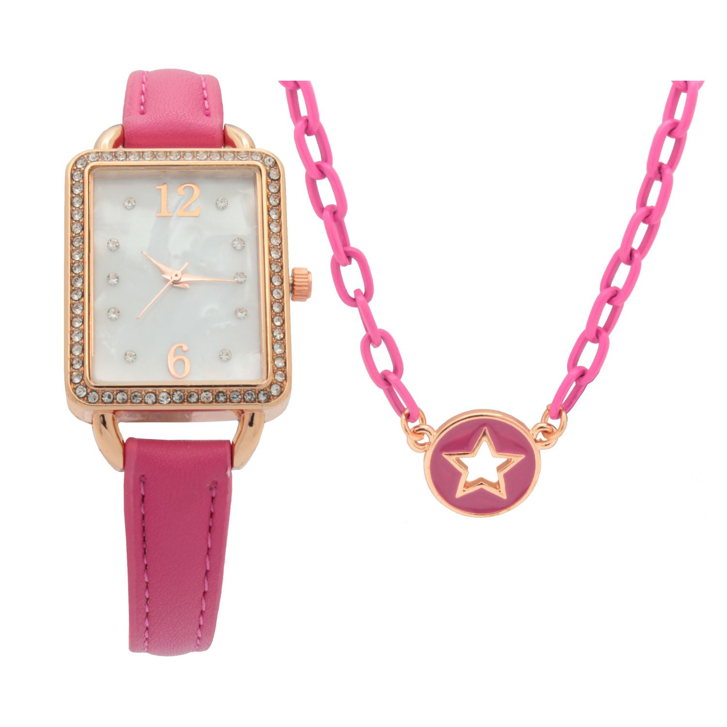 Click here for Ladies Pink Strap Watch And Necklace One Size prices