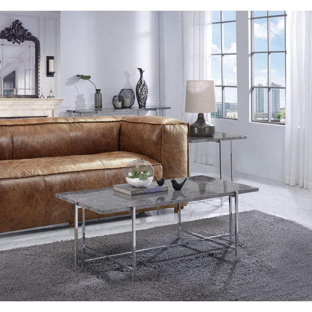 ACME Adelae Coffee Table in Faux Marble & Chrome - Walmart.ca