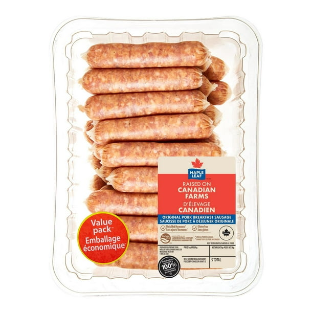 Maple Leaf Original Pork Breakfast Sausage, 26 Sausages, Value Pack ...