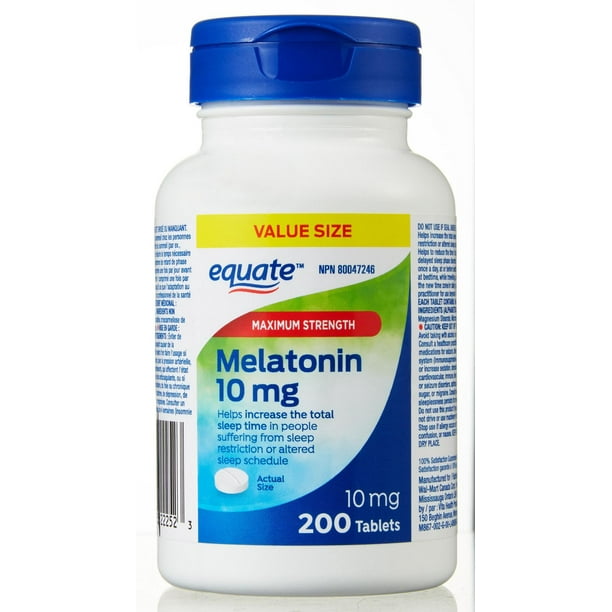 Equate Maximum Strength Melatonin 10 mg, Melatonin 10 mg, 200 Tablets ...