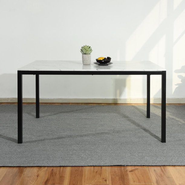 Homycasa 63 Inch Contemporary Dining Table with Sleek Metal Frame and ...