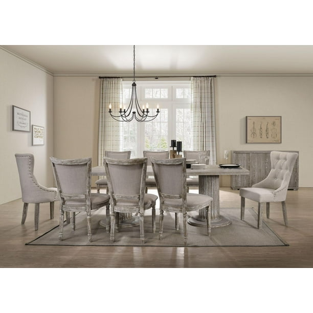 ACME Gabrian Dining Table w/Double Pedestal in Reclaimed Gray - Walmart.ca
