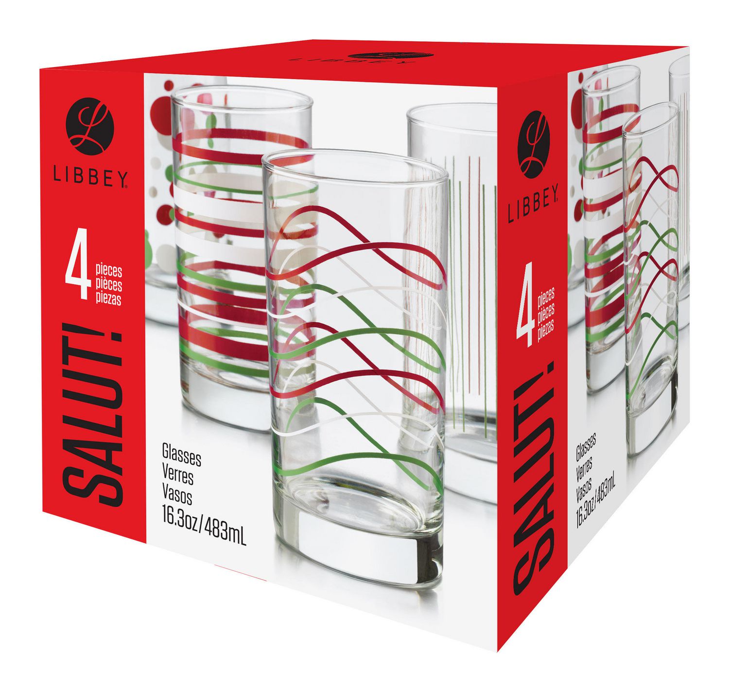 Libbey Red, White, Green Assorted Tall Glassware Set | Walmart Canada