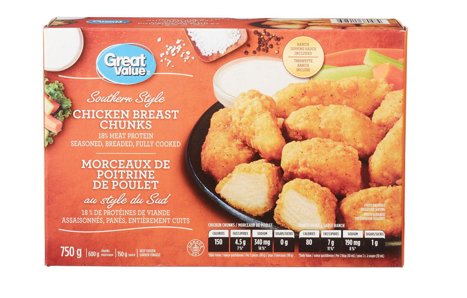 Great Value Frozen Southern Style Chicken Breast Chunks with Ranch ...