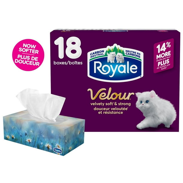 Royale Velour Facial Tissue, 18 Flat Boxes, 82 Tissues per box, 3-Ply ...