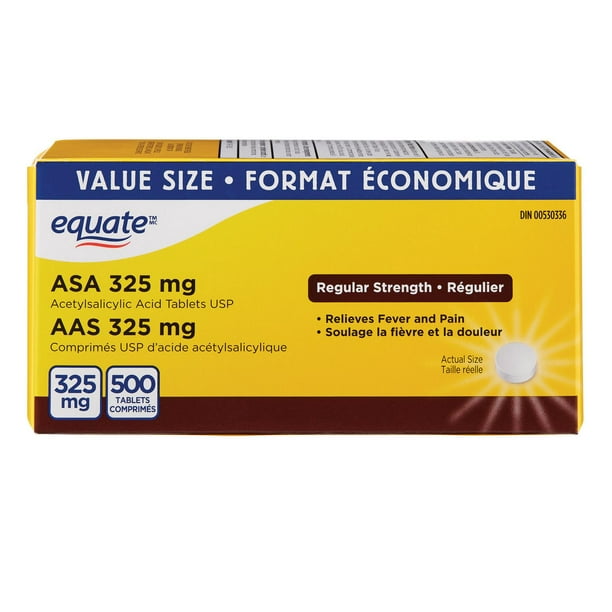 Equate ASA 325 mgRegular strengthAcetylsalicylic Acid Tablets USP ...