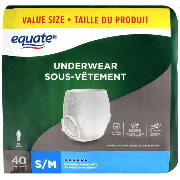 Equate Men’s Maximum Absorbency Protective Underwear, Small, 40 pairs ...