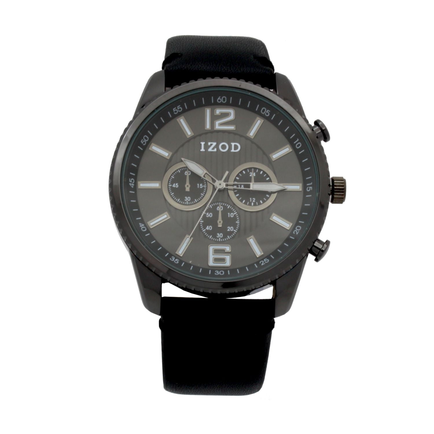 Click here for Izod Easy Read Analog Black Leather Strap Watch On... prices