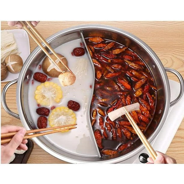 Sunwealth 201 SUS 30cm Hot Pot with Divider and Lid, Fondue, Hot Pot ...