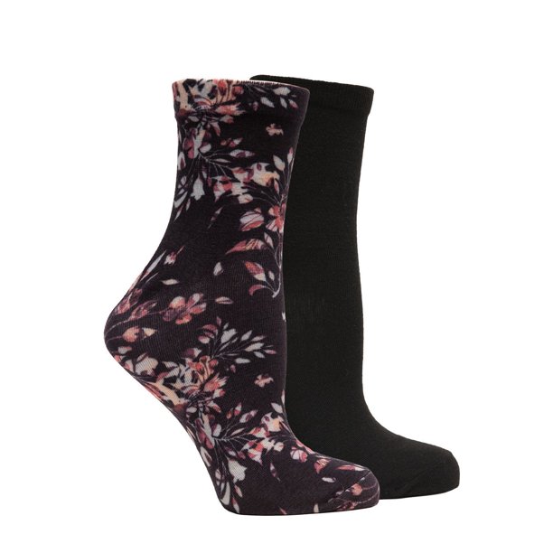 George Women's 2 Pack 3D Floral Print And Solid Fashion Quarter Crew ...