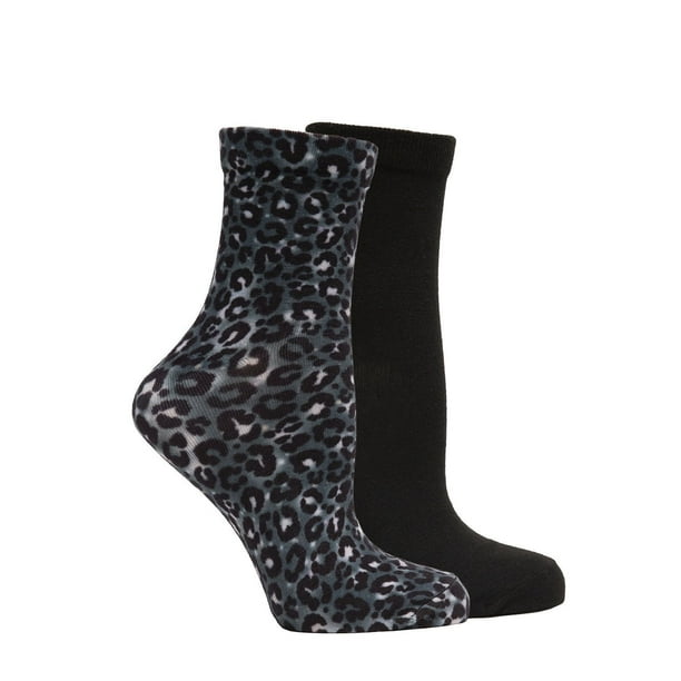 George Women's 2 Pack 3D Animal Print And Solid Fashion Quarter Crew ...