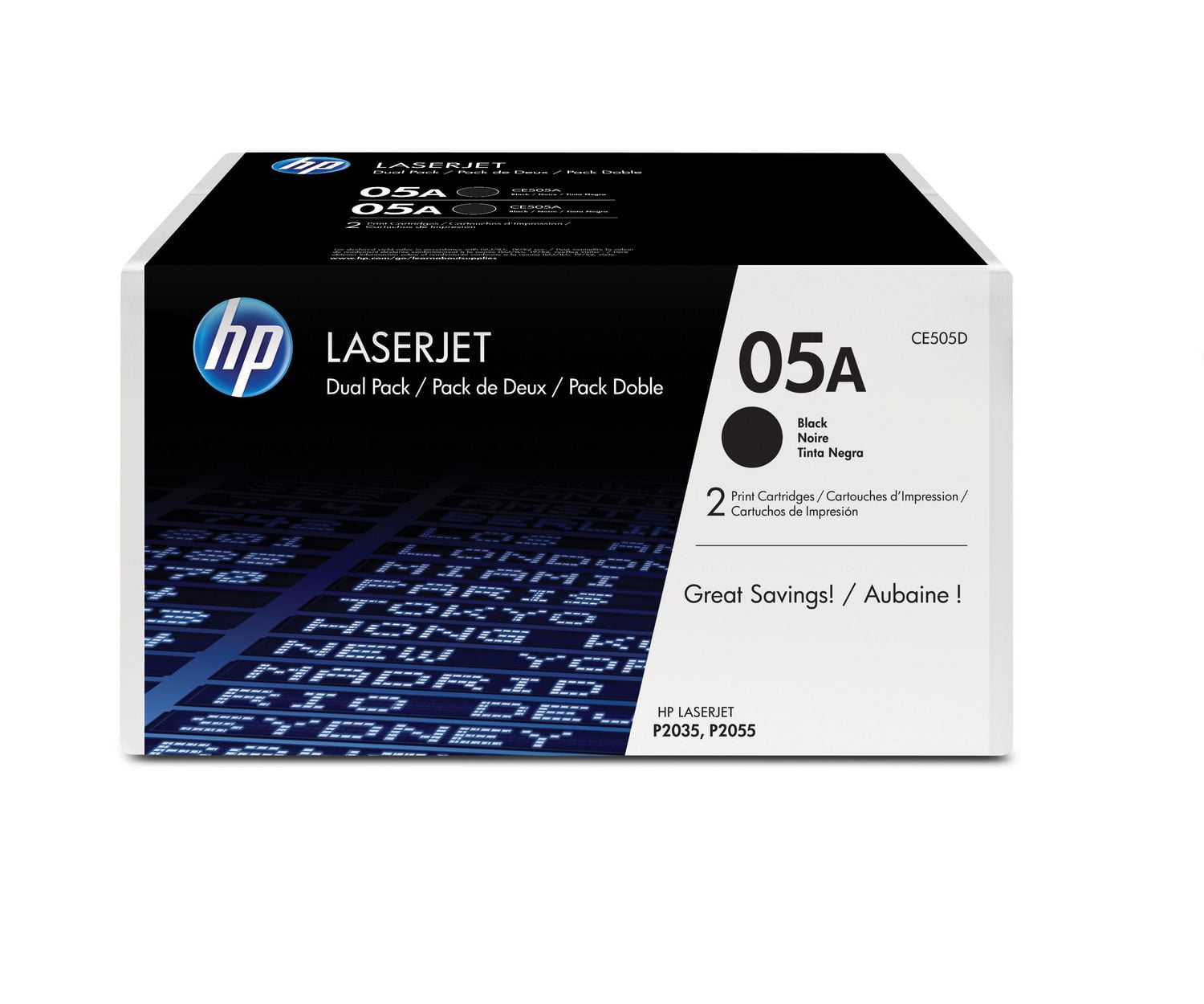 HP 05A (CE505D) Black Original LaserJet Toner Cartridges, 2 pack ...