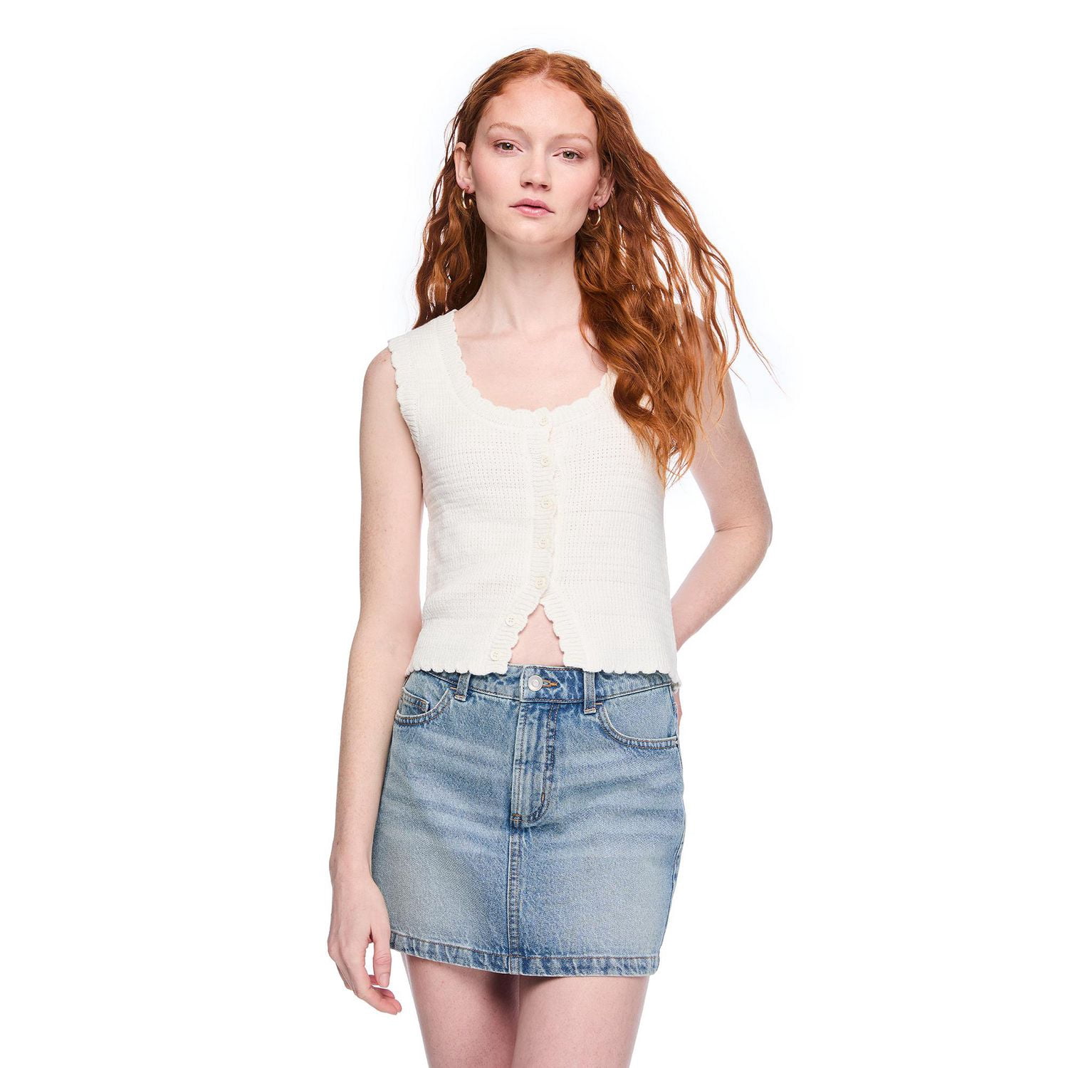 Click here for Wild Skye Womens Scalloped Button-Front Tank Top M prices