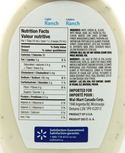 Great Value Calorie-Reduced Ranch Dressing | Walmart Canada
