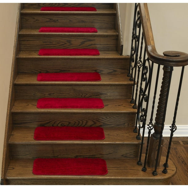 Comfort Collection Red 9 in. x 26 in. Rubber Back Plush Stair Tread ...
