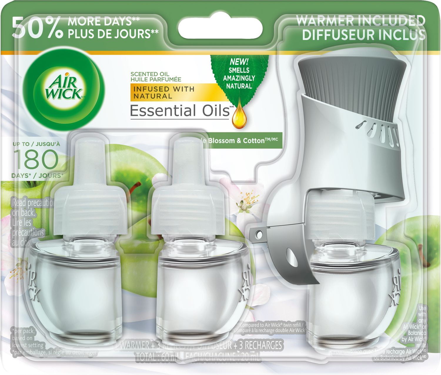 Air Wick Scented Oil Kit (1 Warmer + 3 Refills),Apple Blossom & Cotton ...