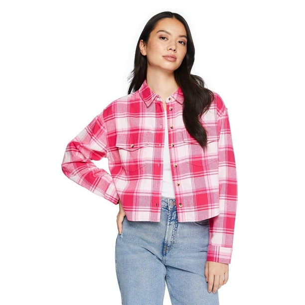 No Boundaries Women's Cropped Flannel Shirt - Walmart.ca