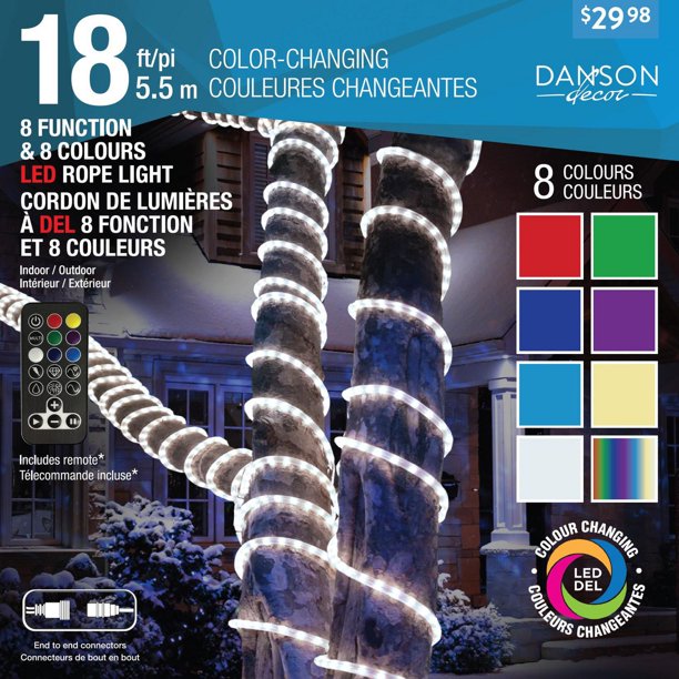 5.48M ROPE LIGHT WITH 108 LED, INDOOR/OUTDOOR, CLEAR PVC TUBE, COLOUR ...