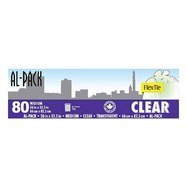 AL-PACK Medium Clear Garbage Bags Flex-Tie, AP MED Clear Garbage Bag 80 ...