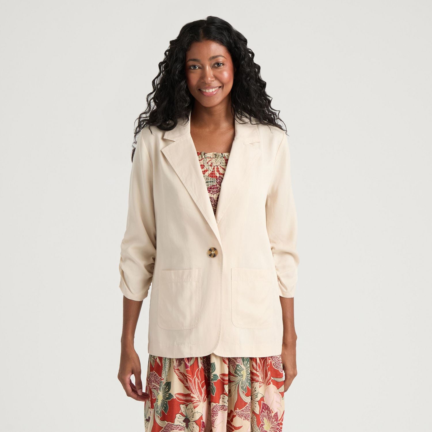 Click here for Mexx Womens Flowy Tencel Blazer With Ruching At Sl... prices