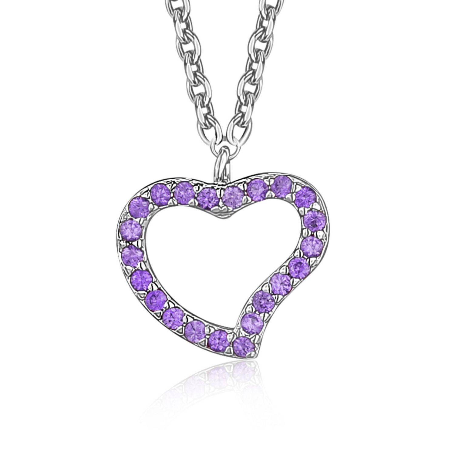 Click here for Unicornj Sterling Silver Purple Open Heart Pendant... prices