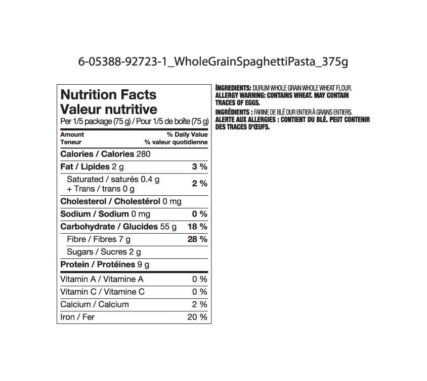 Great Value Whole Grain Spaghetti Pasta | Walmart.ca