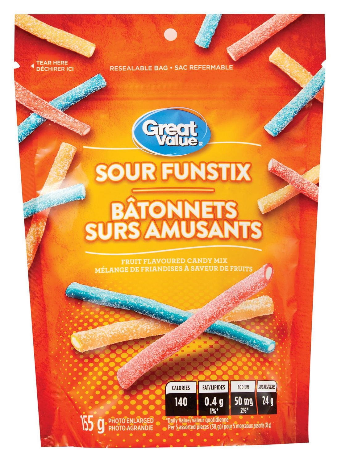 Great Value Sour Funstix Fruit Flavoured Candy Mix | Walmart Canada