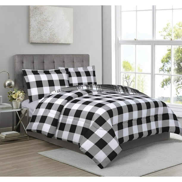 3 Pieces Comforter Set Buffalo Check Black - Walmart.ca