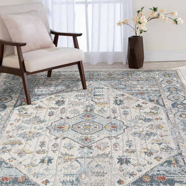 Vesta Cream and Blue Woven Area Rug - Walmart.ca