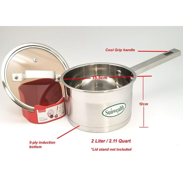 Sunwealth 5-ply bottom 2.11 quart heavy duty stainless steel milk pan ...