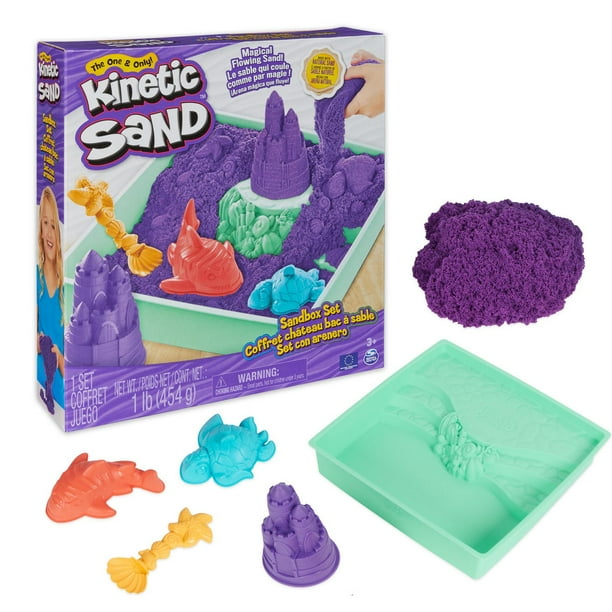 Kinetic Sand Sandbox Set, 1lb Purple Play Sand, Sandbox Storage, 4 ...