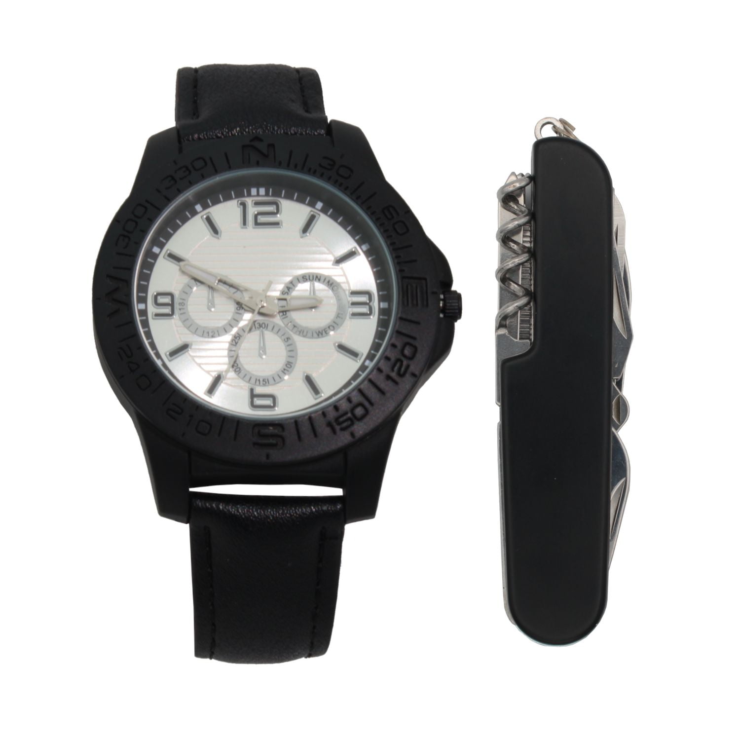 Click here for Mens Easy Read Analog Black Pu Strap Watch With Mu... prices