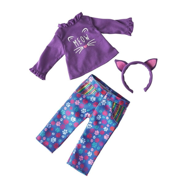 My Life As 3-Piece Kitty Floral Outfit, Purple, Perfectly sized for 18 ...