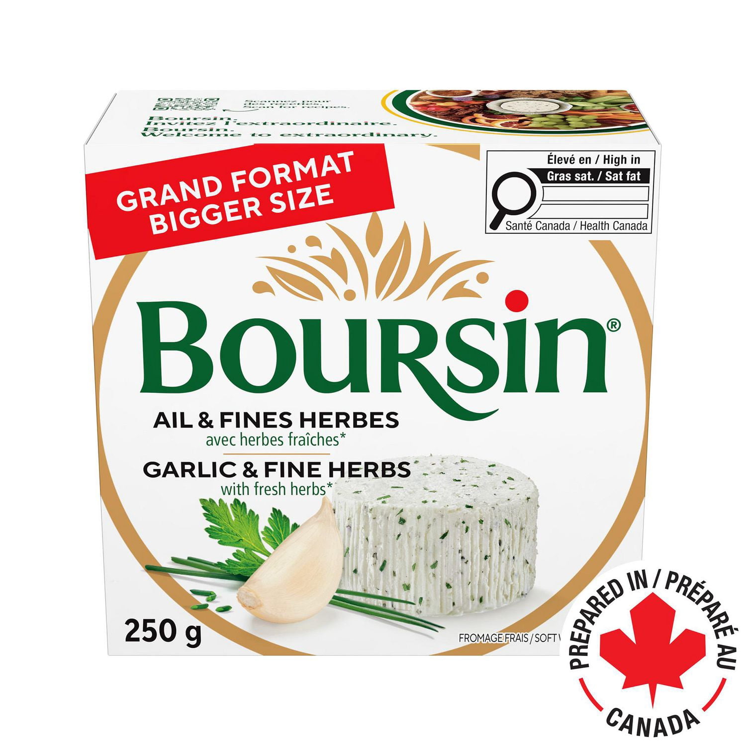 Boursin Ail & Fines Herbes, fromage à tartiner 250g Fromage frais ...