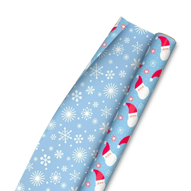 Hallmark Reversible Christmas Wrapping Paper (Santa and Snowflakes on ...