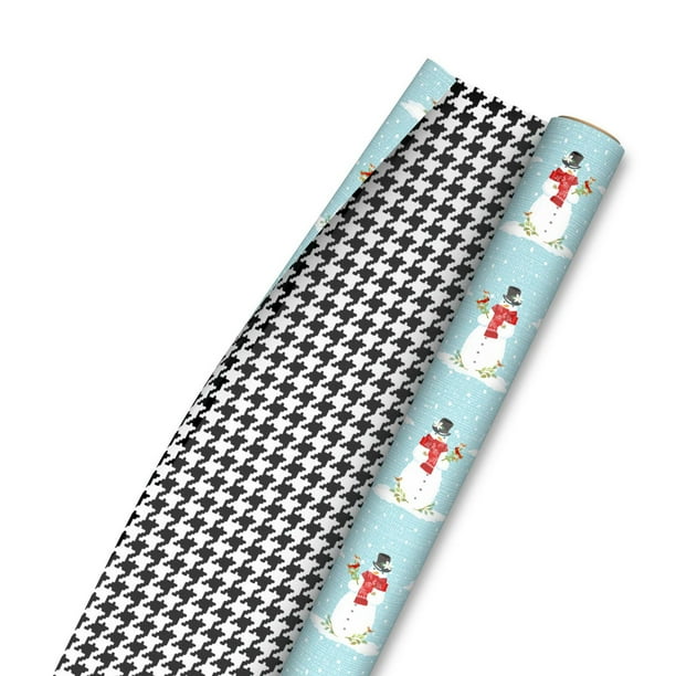Hallmark Reversible Christmas Wrapping Paper (Snowmen and Houndstooth ...