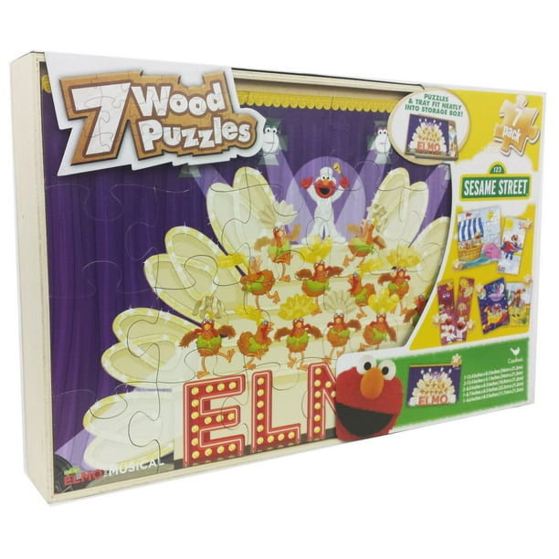 Cardinal Games Sesame Street 7 Wood Puzzles Pack with Storage Box ...