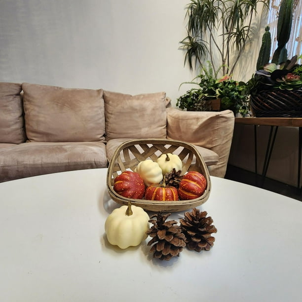Way to Celebrate Cream/Dark Orange Mini Pumpkins with Pinecones Mesh ...