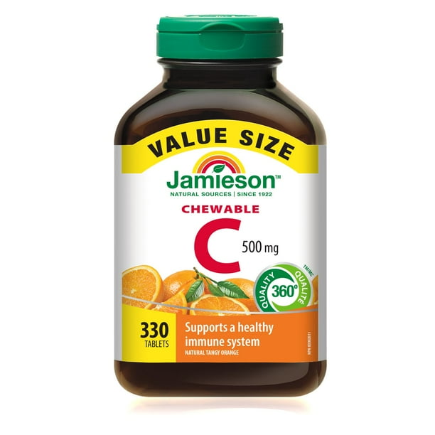 Jamieson Chewable Vitamin C 500 mg Tangy Orange Flavour Value Size, 330 ...