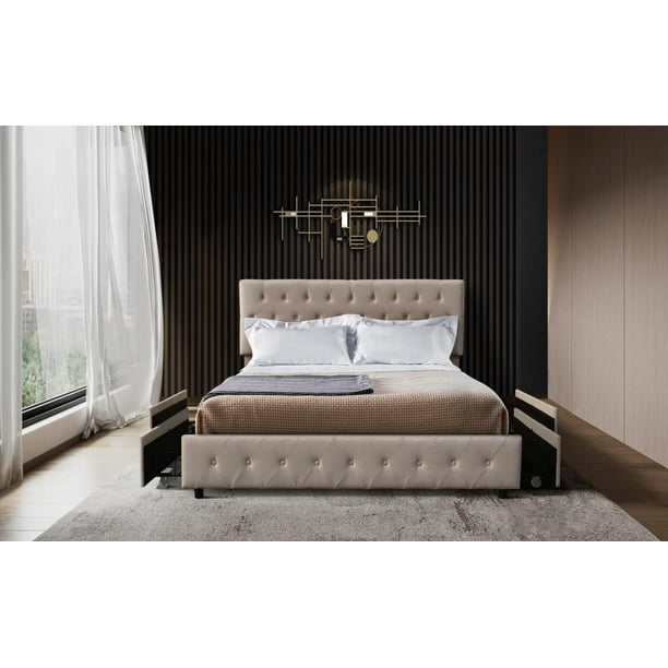 Mason Queen Platform Storage Bed, Beige - Walmart.ca